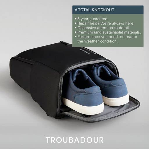 Troubadour Pioneer Backpack - Premium Easy-Access Backpack - Lightweight, Waterproof, Vegan Construction - Spacious Organization - Great for Travel, Work, School, the Gym, Sports or On-The-Go - Black