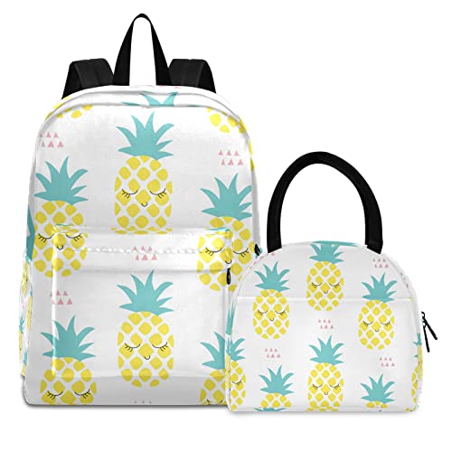 Kigai Cute Pineapple Backpack for Boys Girls School Travel Back Pack Lightweight Durable Bookbag with Lunch Bag