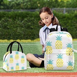 Kigai Cute Pineapple Backpack for Boys Girls School Travel Back Pack Lightweight Durable Bookbag with Lunch Bag