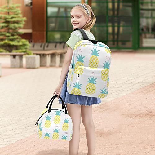 Kigai Cute Pineapple Backpack for Boys Girls School Travel Back Pack Lightweight Durable Bookbag with Lunch Bag