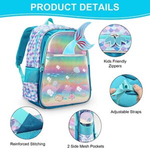 YOOVERSE Kids Backpack, Cute Mermaid Backpack for Girls, 16" Light Weight Waterproof School Backpack with Laptop Compartment (Backpack (one piece))