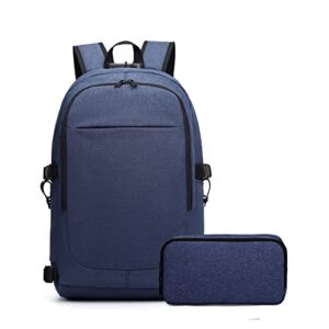 varietyathletics 19″ laptop backpack and organizer case set usb headset port anti-theft waterproof travel work school college (navy)