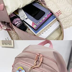 Kawaii Backpack with Kawaii Pin And Accessories, Cute Preppy Travel Backpack for Girls School with Plush Pendant (Beige)