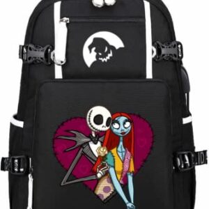 Jack and Sally Backpack School Bag Bookbag Laptop Backpack (Black 4) One Size