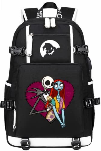 Jack and Sally Backpack School Bag Bookbag Laptop Backpack (Black 4) One Size