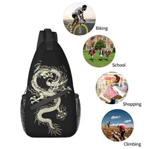 Dragon Pattern Sling Bag Crossbody Chest Daypack Casual Backpack Cool Shoulder Bag For Travel Hiking Sport Gym