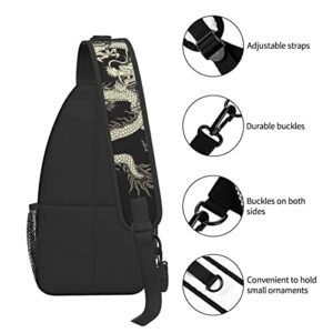 Dragon Pattern Sling Bag Crossbody Chest Daypack Casual Backpack Cool Shoulder Bag For Travel Hiking Sport Gym