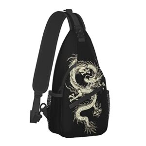 Dragon Pattern Sling Bag Crossbody Chest Daypack Casual Backpack Cool Shoulder Bag For Travel Hiking Sport Gym