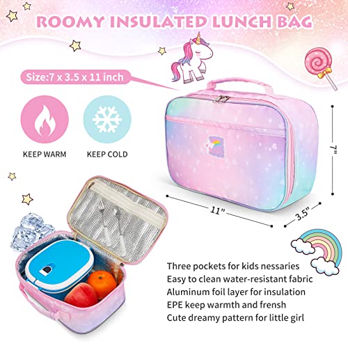 Backpacks for Girls School Cute Kids Backpack Bookbags with Insulated Lunch Box Set for School Elementary girl, Tie Dye School Bag with Laptop Compartments 16*11.5*7.5, Galaxy Pink