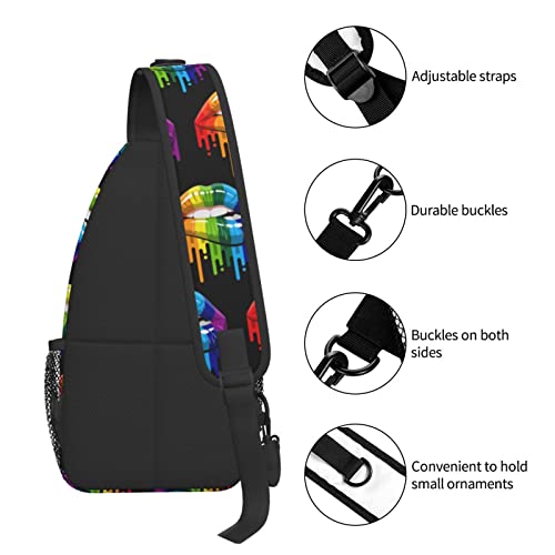 Ultra Lightweight Sling Backpack Chest Sling Shoulder Backpacks Bags Multipurpose Anti-Theft Rucksack for Climbing Camping Cycling Travel, Gay Homosexual Lesbian Rainbow Lips Pride Art