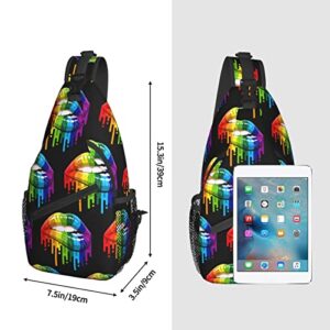 Ultra Lightweight Sling Backpack Chest Sling Shoulder Backpacks Bags Multipurpose Anti-Theft Rucksack for Climbing Camping Cycling Travel, Gay Homosexual Lesbian Rainbow Lips Pride Art