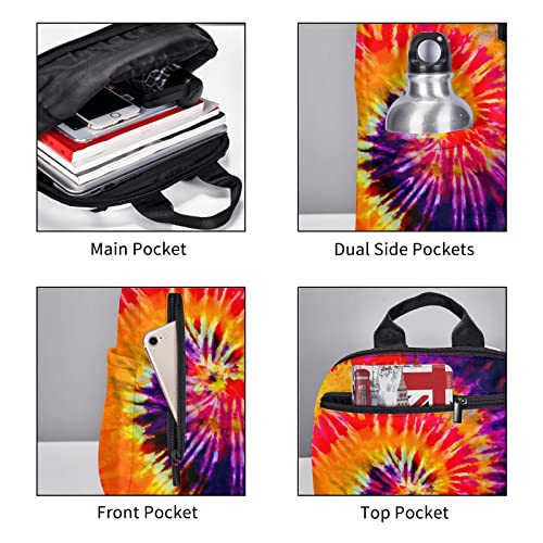 Pueple Orange Tie Dye Backpack Compact Light 14.7 Inch Travel Bag Laptop Hippie Backpack Computer Bag for Men Women