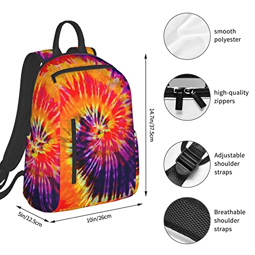 Pueple Orange Tie Dye Backpack Compact Light 14.7 Inch Travel Bag Laptop Hippie Backpack Computer Bag for Men Women