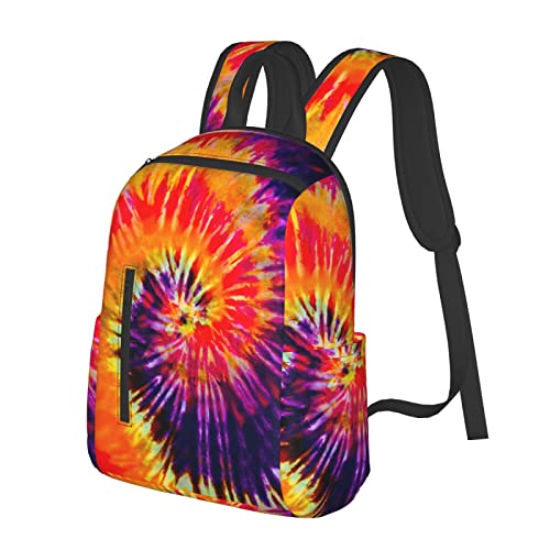 Pueple Orange Tie Dye Backpack Compact Light 14.7 Inch Travel Bag Laptop Hippie Backpack Computer Bag for Men Women