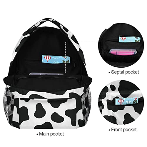 Krafig Black and White Cow Print Boys Girls Kids School Backpacks Bookbag, Elementary School Bag Travel Backpack Daypack