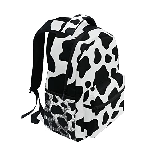 Krafig Black and White Cow Print Boys Girls Kids School Backpacks Bookbag, Elementary School Bag Travel Backpack Daypack