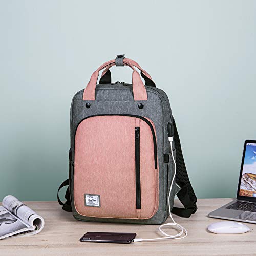 WindTook 15.6" Laptop Backpack with USB Charging Port for Women Men Travel School College Work Daypack, Grey-pink