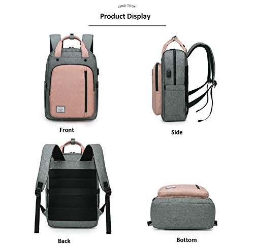 WindTook 15.6" Laptop Backpack with USB Charging Port for Women Men Travel School College Work Daypack, Grey-pink