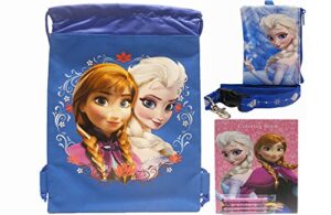 disney frozen blue drawstring bag , lanyard and coloring book pack