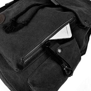 Black Canvas Backpack Vintage Backpack Daypack for Men Women Laptop School Travel Rucksack