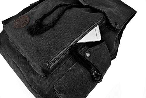 Black Canvas Backpack Vintage Backpack Daypack for Men Women Laptop School Travel Rucksack