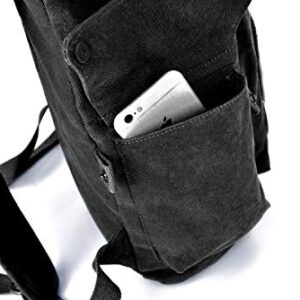 Black Canvas Backpack Vintage Backpack Daypack for Men Women Laptop School Travel Rucksack