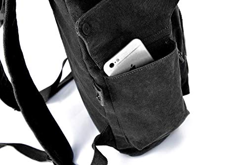 Black Canvas Backpack Vintage Backpack Daypack for Men Women Laptop School Travel Rucksack