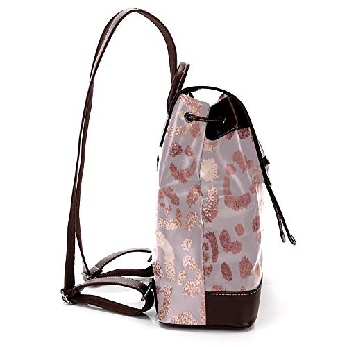 Casual PU Leather Backpack for Men, Women's Shoulder Bag Students Daypack for Travel Business College Leopard Skin Rose Gold