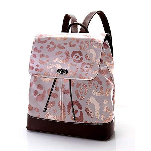 Casual PU Leather Backpack for Men, Women's Shoulder Bag Students Daypack for Travel Business College Leopard Skin Rose Gold