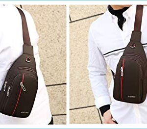 Small Sling Compact Crossbody Bag Chest Shoulder Travel Bag Casual Daypack for Men Women with Earphone Hole Water Resistant (Brown)