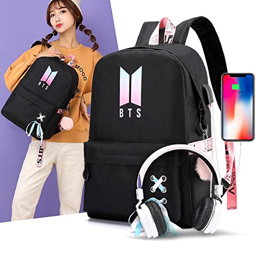 Alikpop Bookbag Jimin Suga V Jhope Rapmonster Suga Jungkook Taehyung V Travel Back Pack With 925 Silver Bracelet for Student Work Men & Women