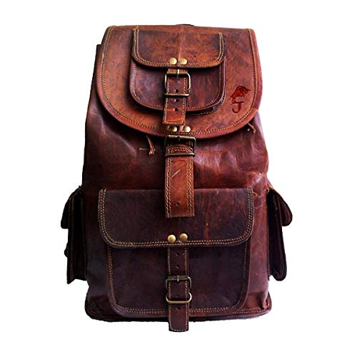 21" Brown Leather Backpack Vintage Rucksack Laptop Bag Water Resistant Casual Daypack College Bookbag Comfortable Lightweight Travel Hiking/picnic For Men