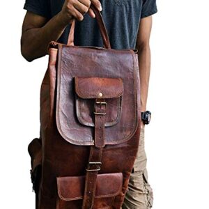 21" Brown Leather Backpack Vintage Rucksack Laptop Bag Water Resistant Casual Daypack College Bookbag Comfortable Lightweight Travel Hiking/picnic For Men