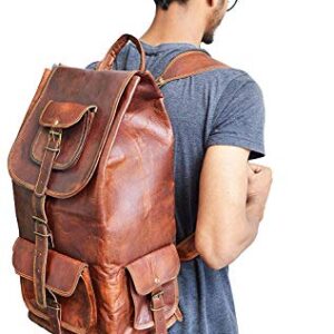 21" Brown Leather Backpack Vintage Rucksack Laptop Bag Water Resistant Casual Daypack College Bookbag Comfortable Lightweight Travel Hiking/picnic For Men