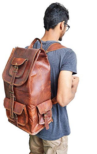 21" Brown Leather Backpack Vintage Rucksack Laptop Bag Water Resistant Casual Daypack College Bookbag Comfortable Lightweight Travel Hiking/picnic For Men