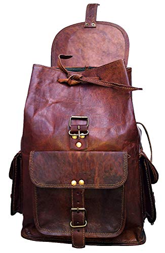 21" Brown Leather Backpack Vintage Rucksack Laptop Bag Water Resistant Casual Daypack College Bookbag Comfortable Lightweight Travel Hiking/picnic For Men