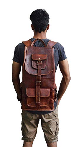 21" Brown Leather Backpack Vintage Rucksack Laptop Bag Water Resistant Casual Daypack College Bookbag Comfortable Lightweight Travel Hiking/picnic For Men