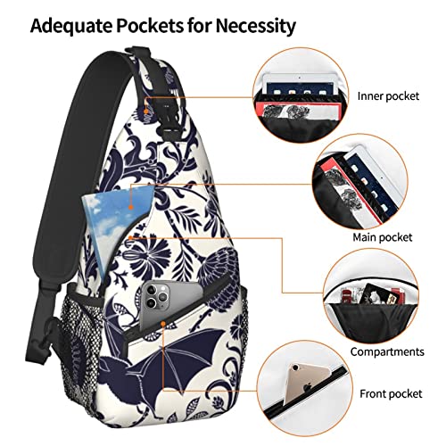 koikvs Halloween Bat Flower large Crossbody Backpack Sling Bag for men women Daypack, Sling Bag with water bottle holder for Travel Shoulder Backpack Chest Bags