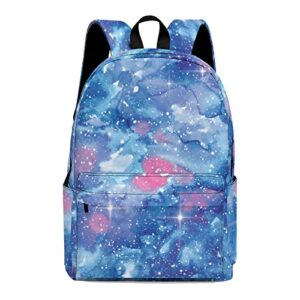 blue galaxy backpack, lightweight galaxy bookbag, outdoor work travel laptop shoulder bag, durable daypack for boys girls teens women (galaxy)