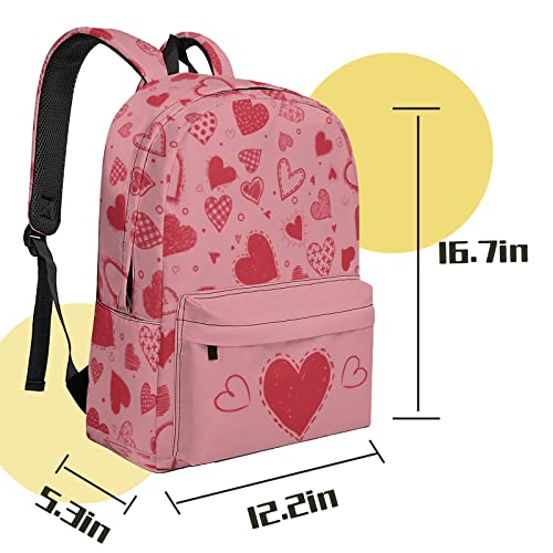 Vyacrtax Heart Backpack Large Capacity Teen Bookbag for Girls Hand-painted Style Laptop Backpack Casual Cute Travel Bag Daily Knapsack for Women