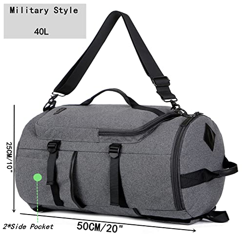 Waterproof Travel Sport Duffel Backpack Weekender bag Hybrid Hiking Rucksack Laptop Backpack for College HB-26 (Grey)