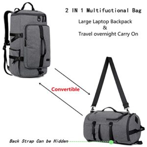 Waterproof Travel Sport Duffel Backpack Weekender bag Hybrid Hiking Rucksack Laptop Backpack for College HB-26 (Grey)