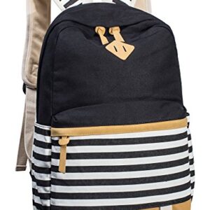 Leaper Navy Style School Laptop Backpack Girls Striped Canvas Bookbag Black