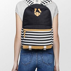 Leaper Navy Style School Laptop Backpack Girls Striped Canvas Bookbag Black