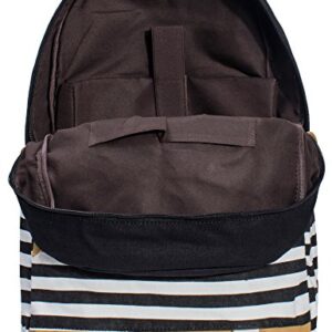 Leaper Navy Style School Laptop Backpack Girls Striped Canvas Bookbag Black