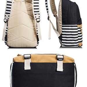 Leaper Navy Style School Laptop Backpack Girls Striped Canvas Bookbag Black