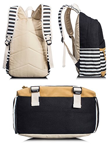 Leaper Navy Style School Laptop Backpack Girls Striped Canvas Bookbag Black