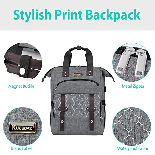 Travel Backpack for Women, Large Wide Open Womens Backpack for Work, Water Resistant Collage School Backpack with USB Port, 15.6 Inch Bookbag Computer Bag for Doctor Teacher Student Nurse, Grey