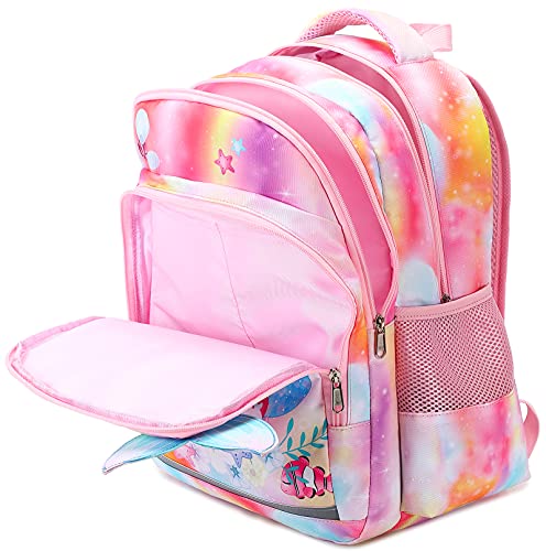 LEDAOU Kids Preschool Backpack Lunch Box Girls Kindergarten BookBag Primary Waterproof Galaxy School Bag 7 Pockets with Chest Strap