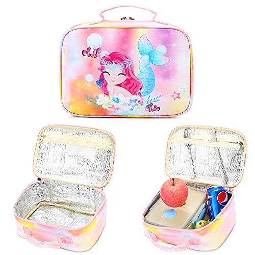 LEDAOU Kids Preschool Backpack Lunch Box Girls Kindergarten BookBag Primary Waterproof Galaxy School Bag 7 Pockets with Chest Strap